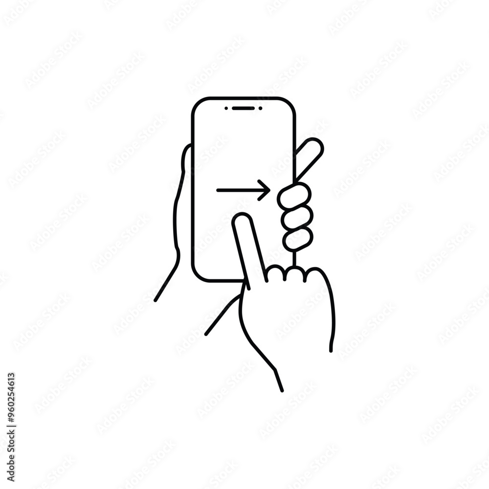 Vector linear phone and technology icons with hand gesture swipe with ...