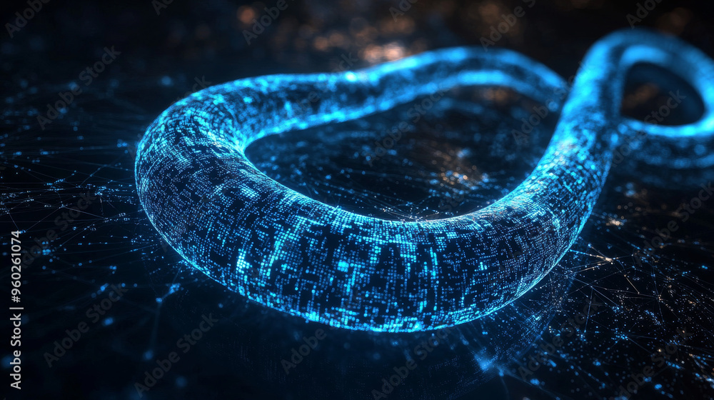 Mobius strip featuring luminous zeros and ones along with lines ...