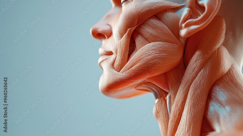 Detailed anatomical view of human facial muscles showcasing structure ...