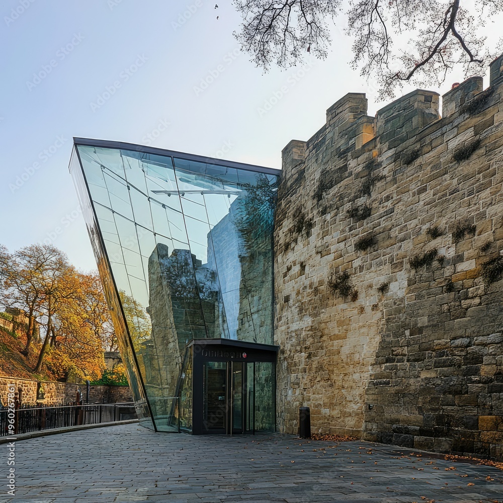 The entrance to Nottingham Castle art gallery, with its modern glass ...