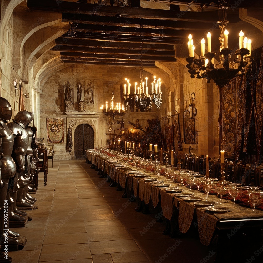 The medieval-style banquet hall inside Nottingham Castle, set up with ...