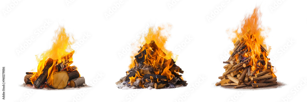 Bonfire Evolution: A trio of bonfires in various stages of burning ...