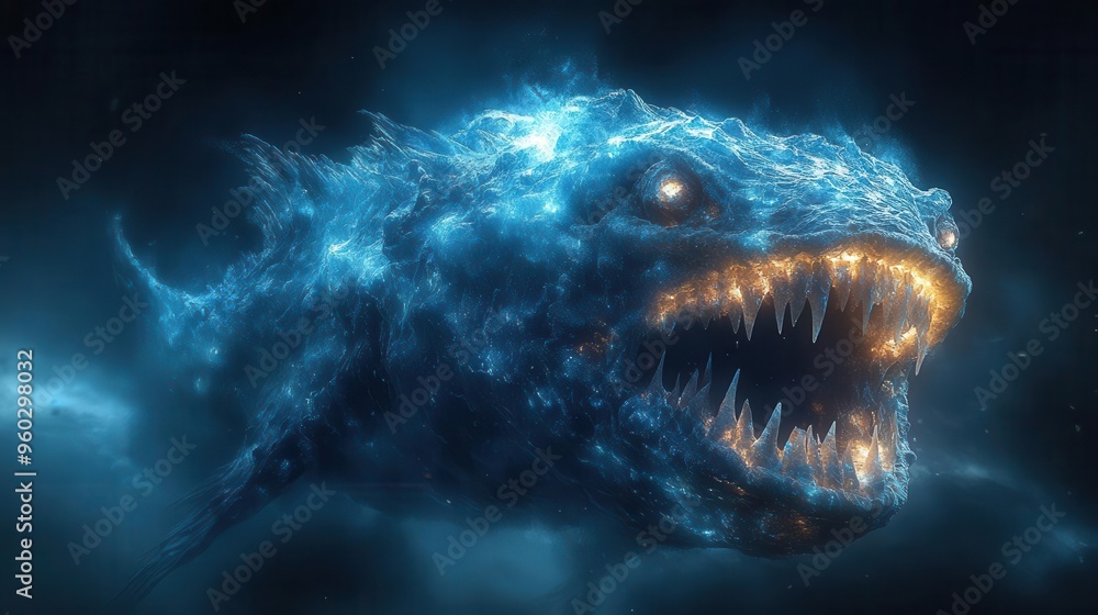 bioluminescent deepsea creature with menacing teeth lurking in the ...