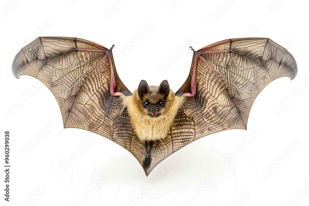 front view of black danger Bat in flight, Wing flap, isolated on white or transparent background ...