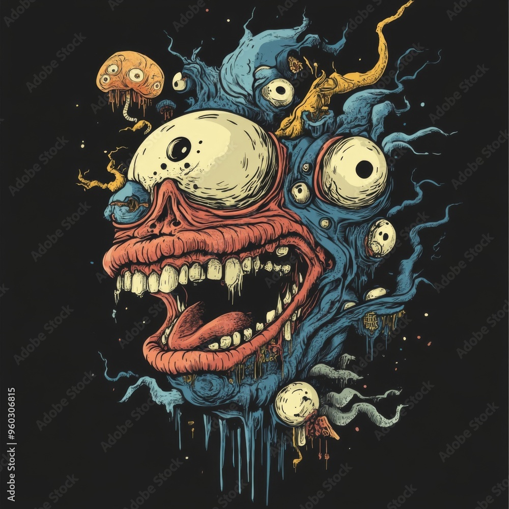 Grotesque Monster with Multiple Eyes and Mouth Open Wide Stock ...