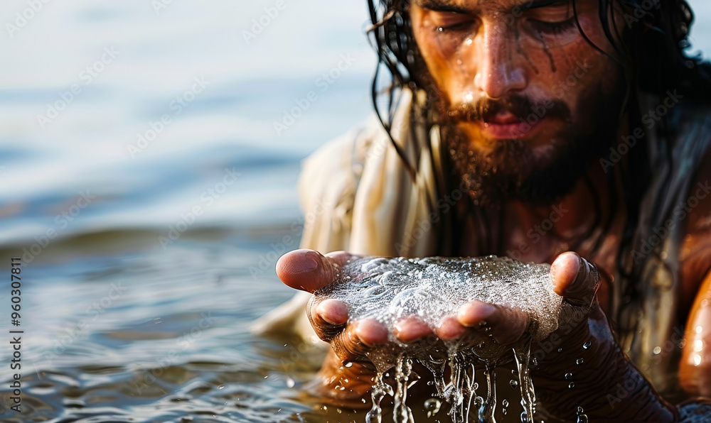 Jesus Christ Holding Water in His Palms, Religious Symbolism of Purity ...