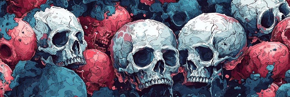 Image of several skulls with an abstract and colorful background ...