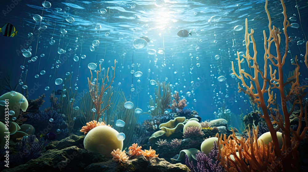 An artistic depiction of marine natural gas resources in an underwater ...