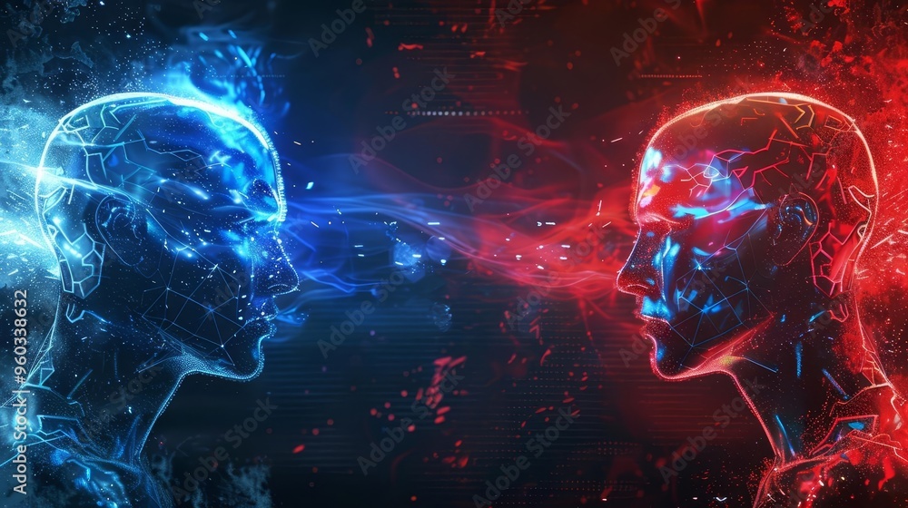 two teams facing off blue vs red ai generated digital art Stock ...