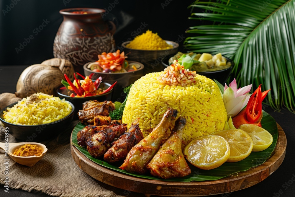 Nasi Tumpeng, Java traditional foodisolated on black background ...
