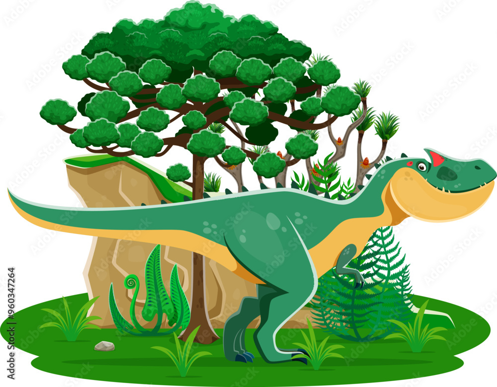 Allosaurus prehistoric dinosaur cartoon character. Isolated vector ...