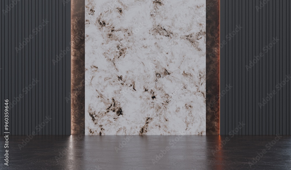 Room, marble floor and wall, backdrop, background, wooden slat wall ...