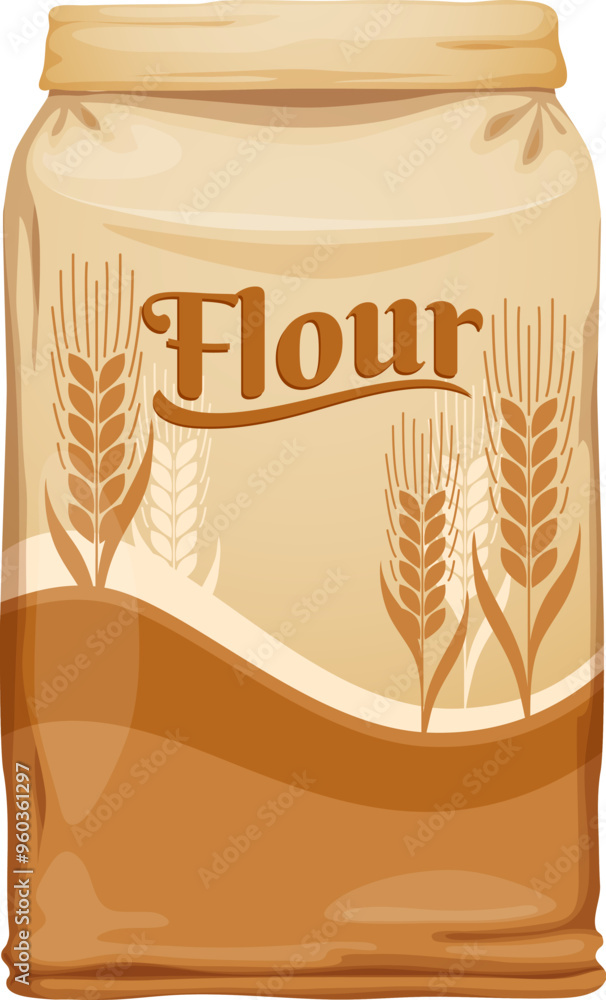Flour packet, isolated cartoon vector paper bag. Essential ingredient ...