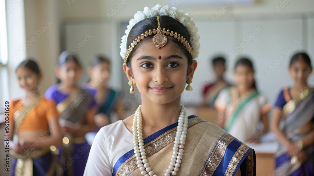Indian student participating in a cultural festival at school ...