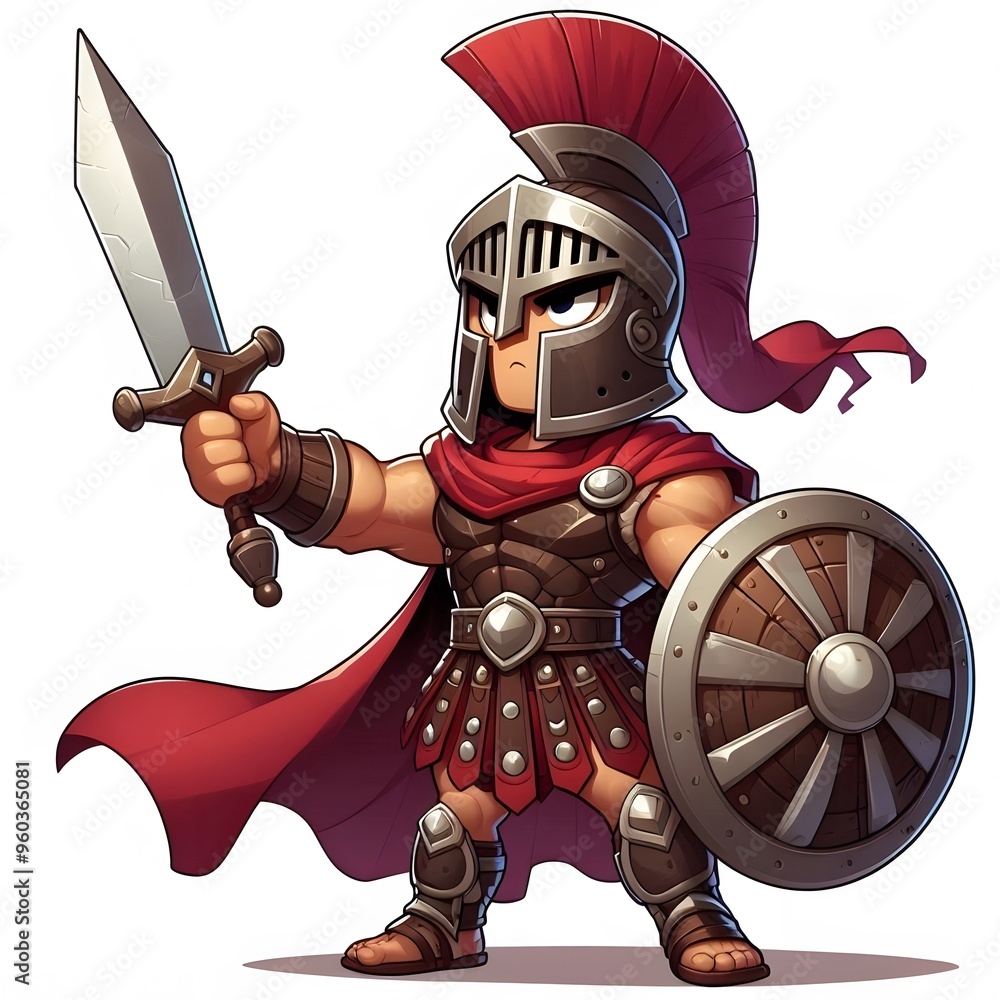 Cartoon Spartan Warrior Clipart - Cute Gladiator Character with Sword ...