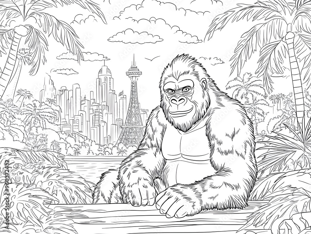 Friendly King Kong in a Futuristic Them Park - Coloring Adventure for ...