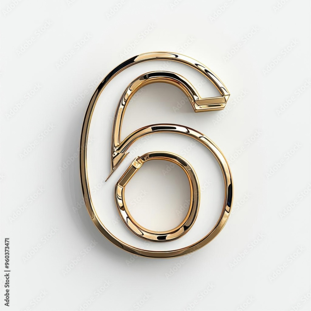 Shiny golden number six on a light background, ideal for modern design ...