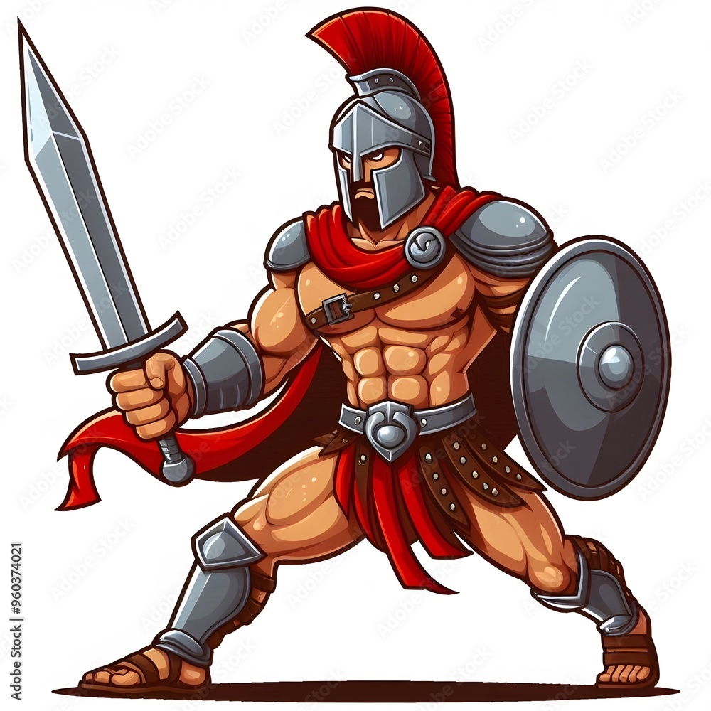 Cartoon Spartan Warrior Clipart - Cute Gladiator Character with Sword ...