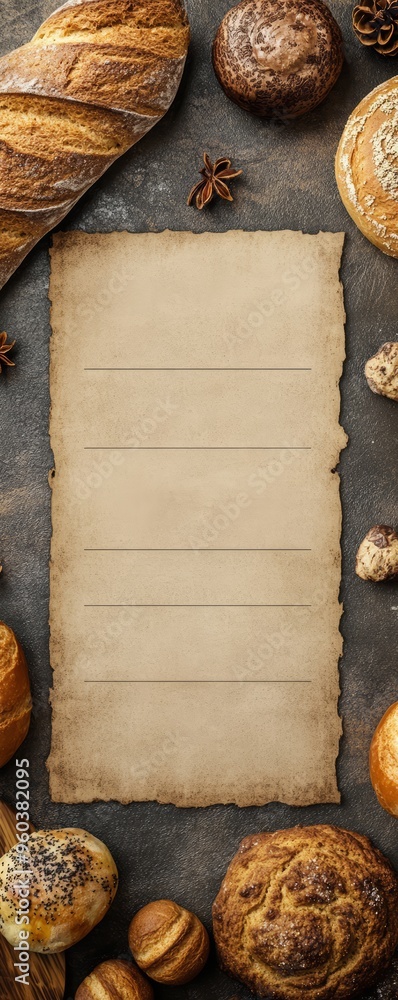 Vintage bakery menu template with distressed textures and generous ...