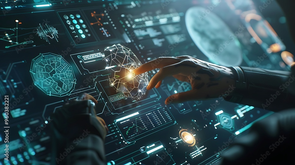 AI-enhanced augmented reality display with floating mathematical ...