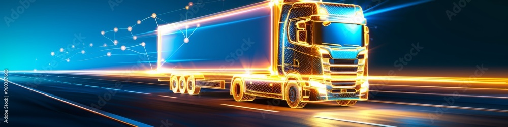 Digital gold high-speed truck in low poly wireframe, the future of ...