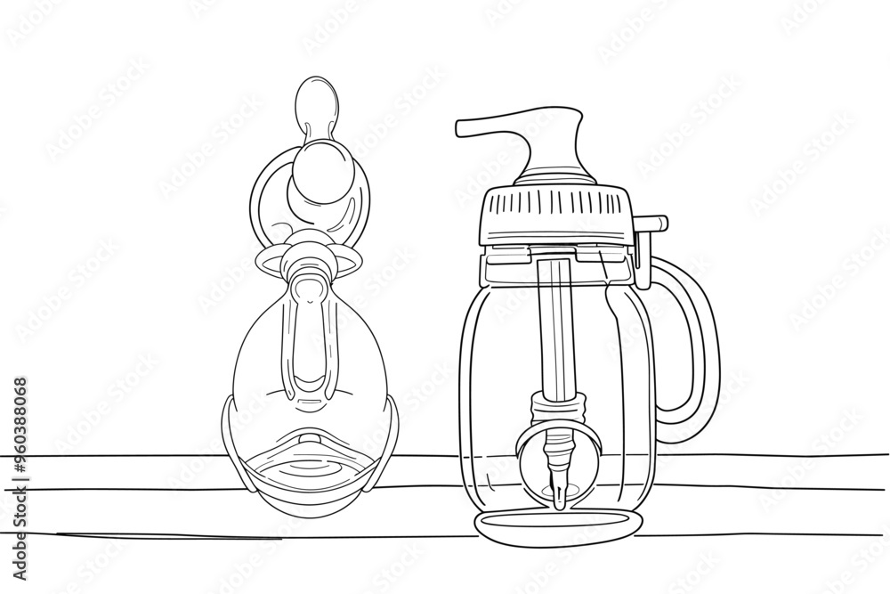 Baby feeder bottle and pacifier outline vector design. Continuous one ...
