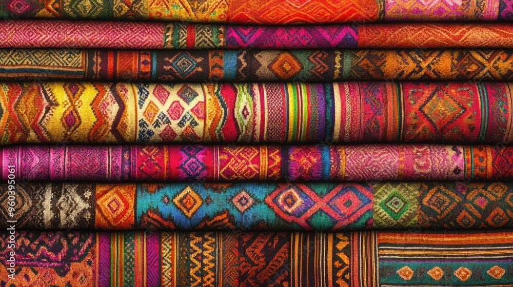 High-resolution digital depiction of Peruvian fabric patterns with rich ...