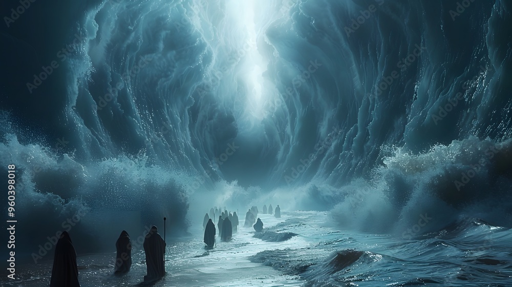 Visualize the moment Moses raises his staff and the Red Sea parts with ...