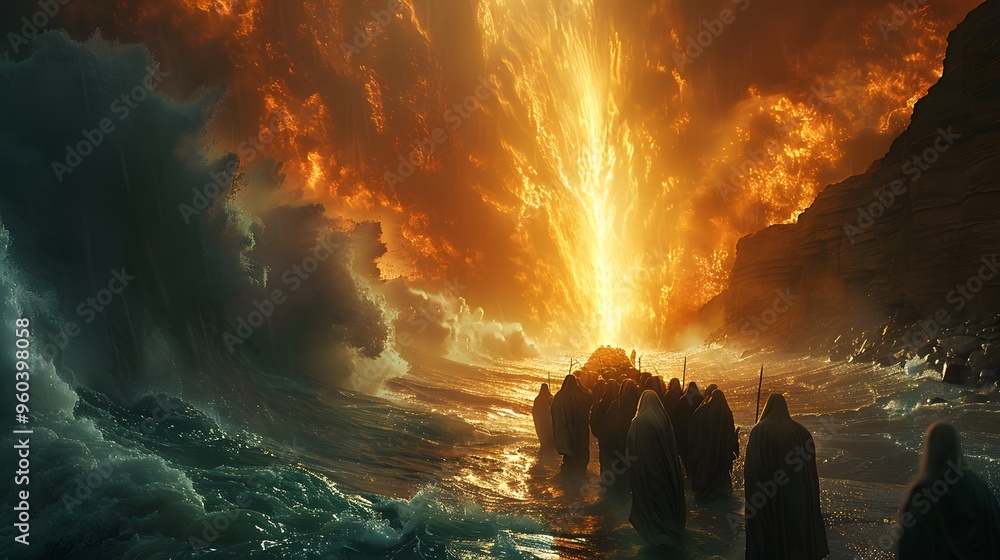 Visualize the moment Moses raises his staff and the Red Sea parts with ...
