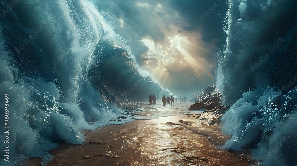 Visualize the moment of deliverance as Moses leads the Israelites ...