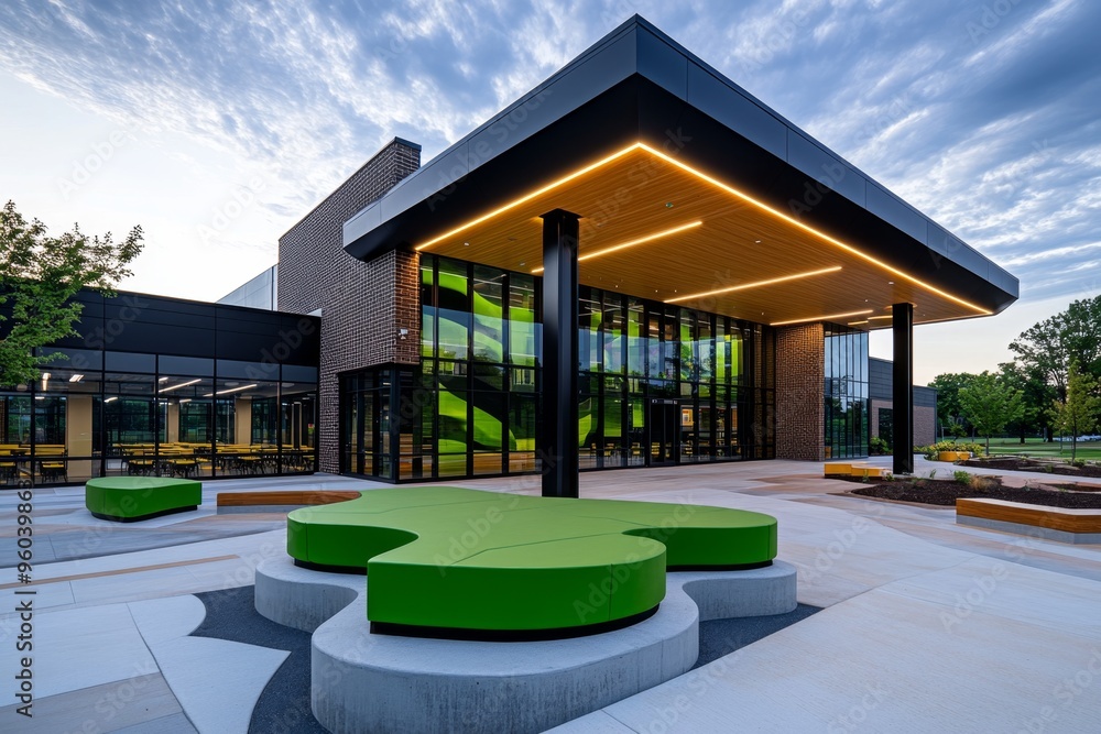 New building, suburban school, modern education spaces supports ...