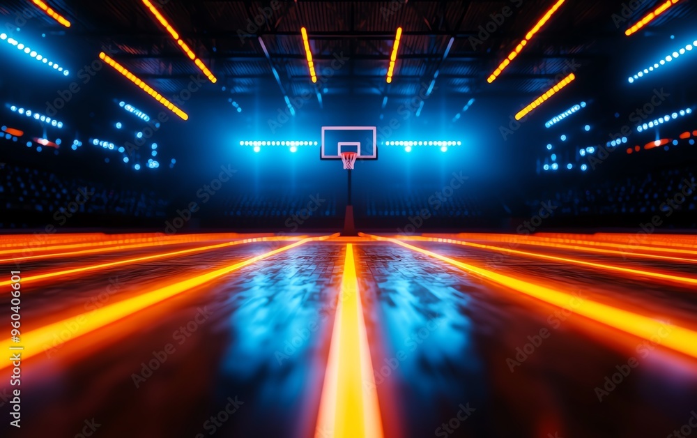 Modern basketball court with LED screens and innovative lighting ...