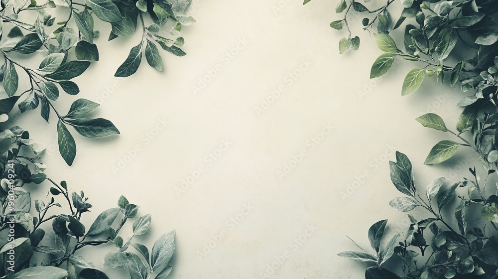 Nature-inspired botanical card frame with leaves and vines on the edge ...