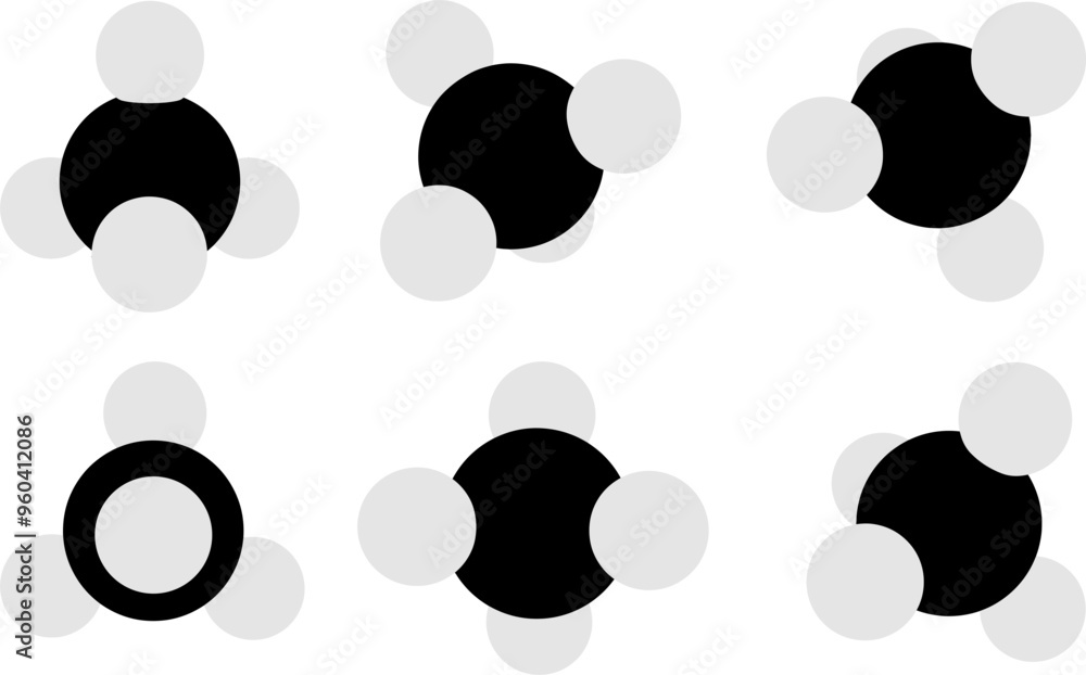 3d drawing of methane, n different angle orientation, CH4 molecule ...