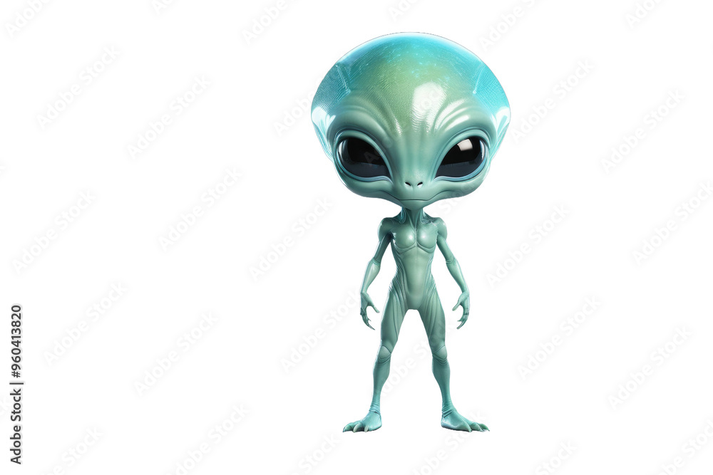 Small alien with a subtle grin, full body stance, isolated on a ...