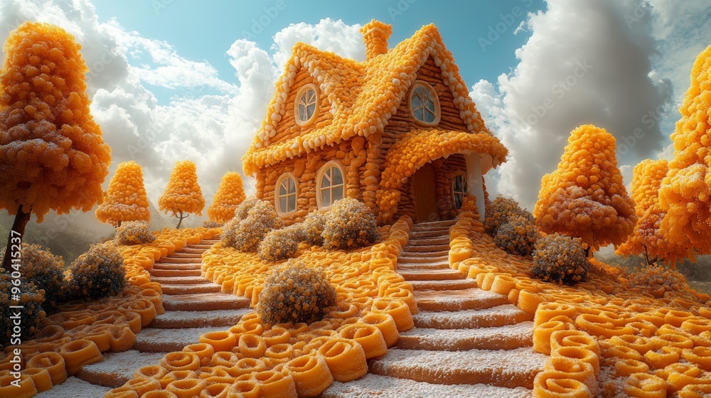 A staircase made of waffles leading to a house made entirely of ...