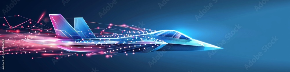 Digital high-speed fighter jet in low poly wireframe, smart Advanced ...