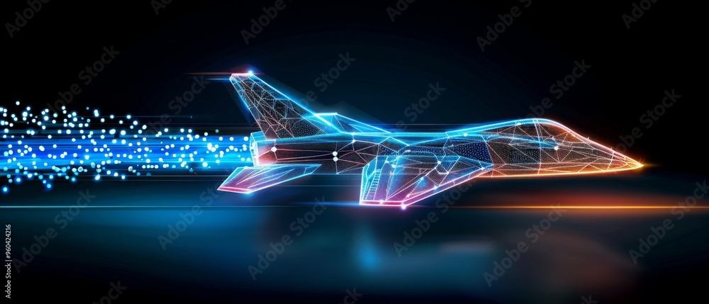 Digital high-speed fighter jet in low poly wireframe, smart Advanced ...