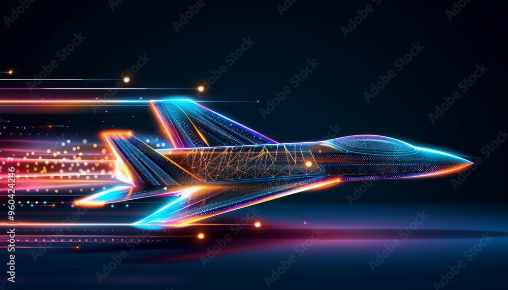 Digital high-speed fighter jet in low poly wireframe, smart Advanced ...