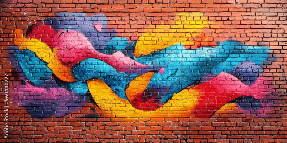 Vibrant graffiti on a brick wall showcasing dynamic urban street art in ...