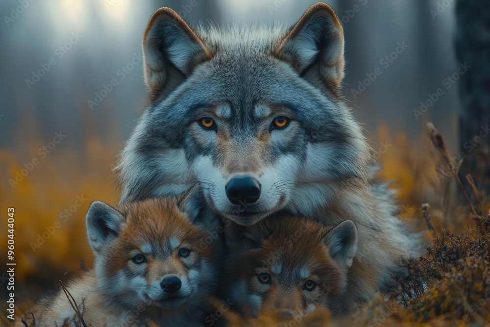 hidden camera captures intimate moment of wolf family in misty forest ...