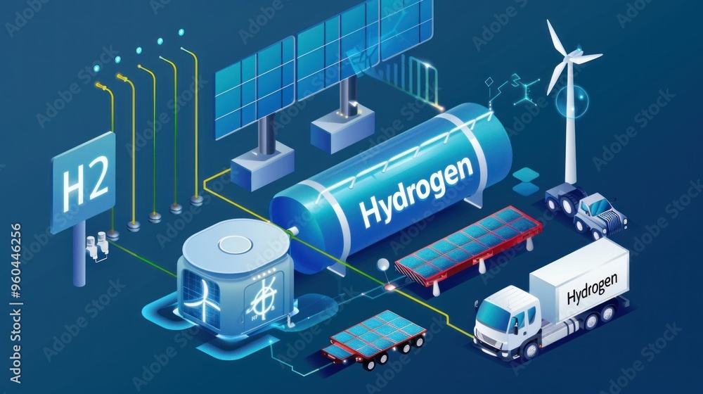 Isometric Hydrogen energy car. Alternative energy and zero emission. Hydrogen powered ...