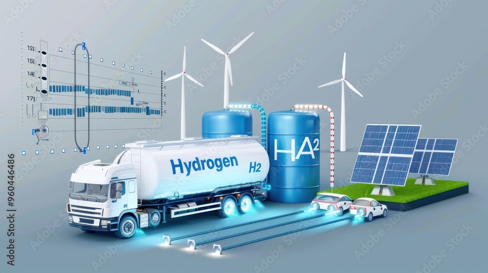 Isometric Hydrogen energy car. Alternative energy and zero emission. Hydrogen powered ...