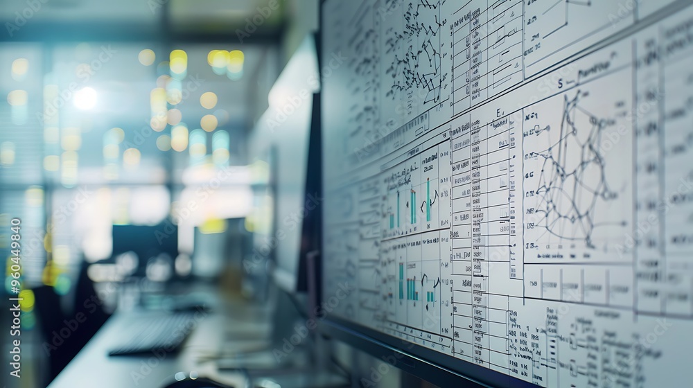 Analyzing complex mathematics formulas on a computer screen, isolated ...
