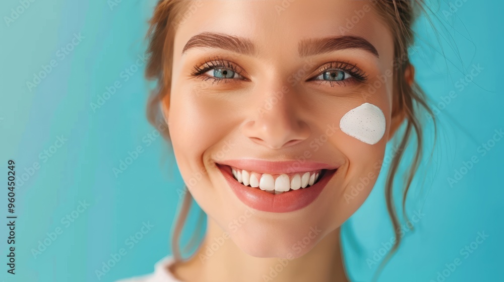 Beautiful woman smile use cream for good skin. face of a healthy woman ...