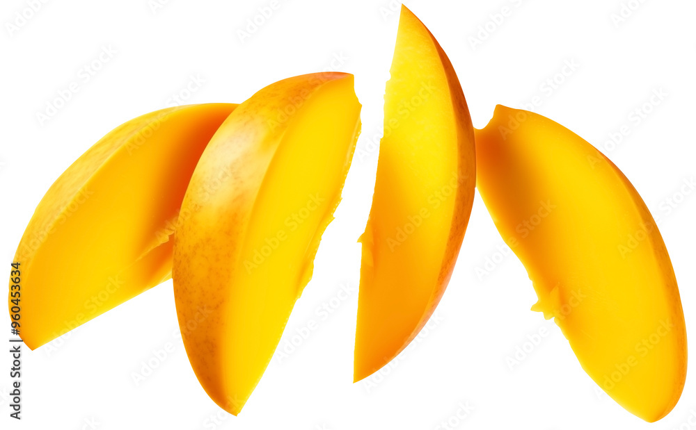 Set of Fresh Mango Slices PNG Falling in the air isolated on white and ...