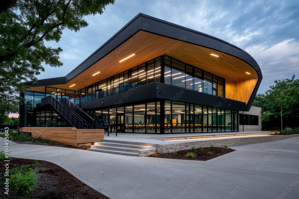 New building, suburban school, modern education spaces supports ...