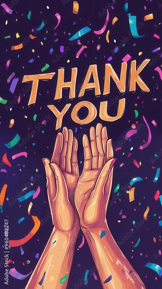 Hands are clapping together amid vibrant confetti, conveying gratitude ...
