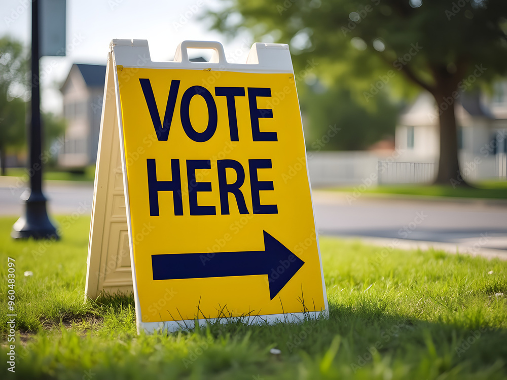 image of An vote here sign pointing towards a location where people can ...