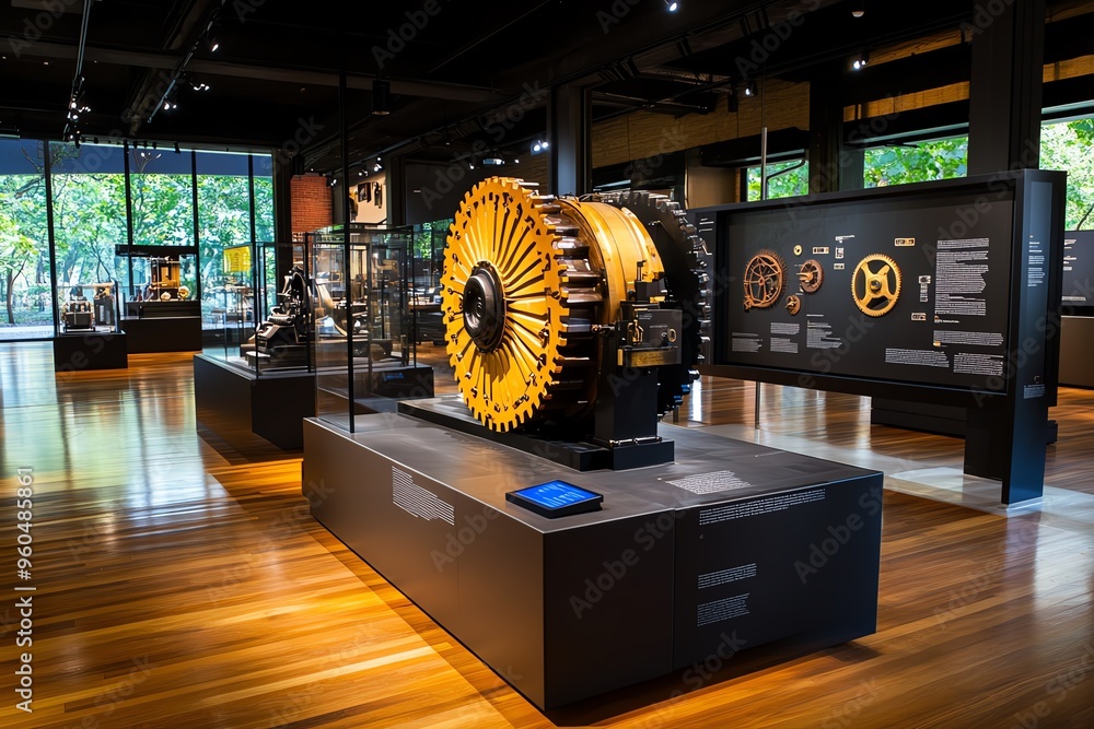 History museum exhibit on the history of technology with early ...
